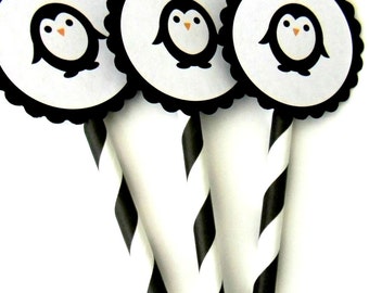 12 Penguin Party Straws