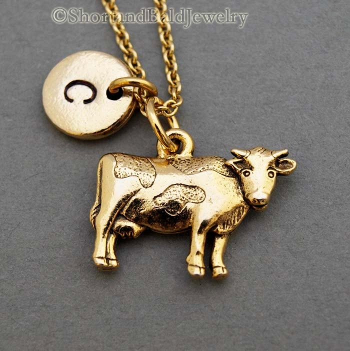 Cow charm necklace milk cow cattle charm by ShortandBaldJewelry
