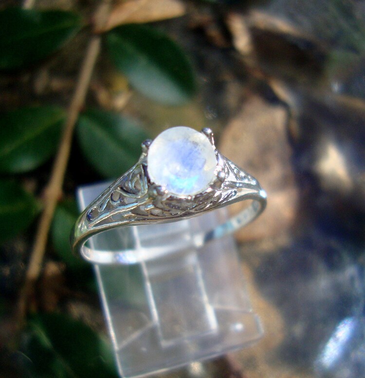 Rainbow Moonstone Ring VALERIE filigree Ring by ApacheMoon on Etsy
