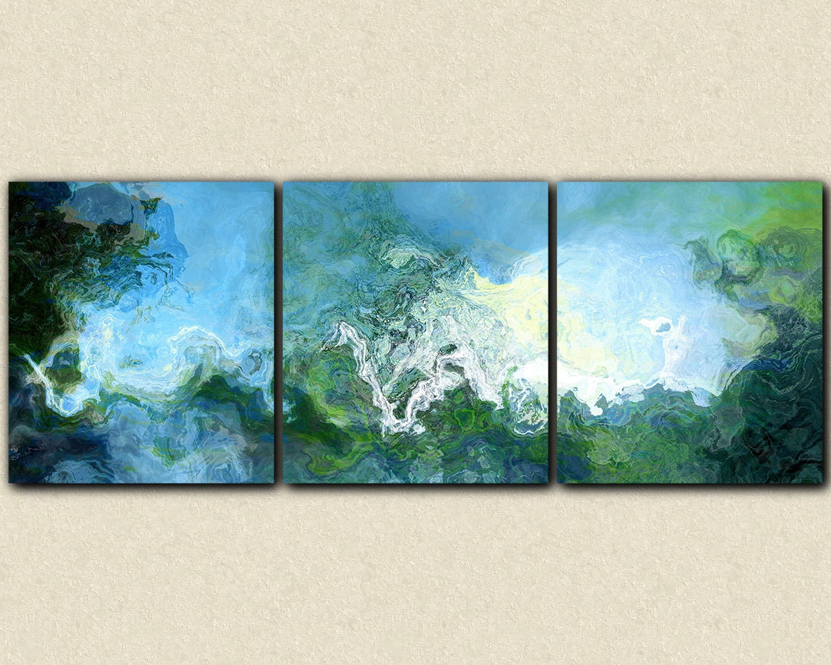 Oversized triptych abstract expressionism stretched canvas
