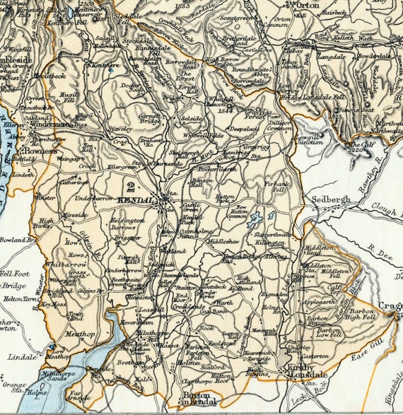 1879 Antique Map of Westmorland the UK In Pastel by bananastrudel