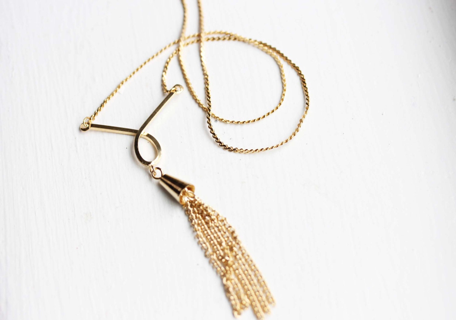 Gold Tassel Necklace by diamentdesigns on Etsy