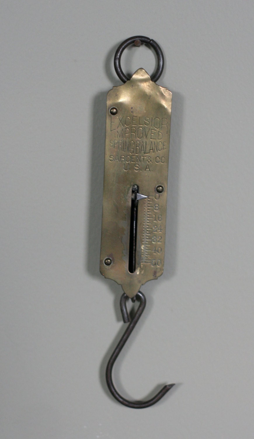 vintage brass spring scale 0-50 lbs. sargent co. USA