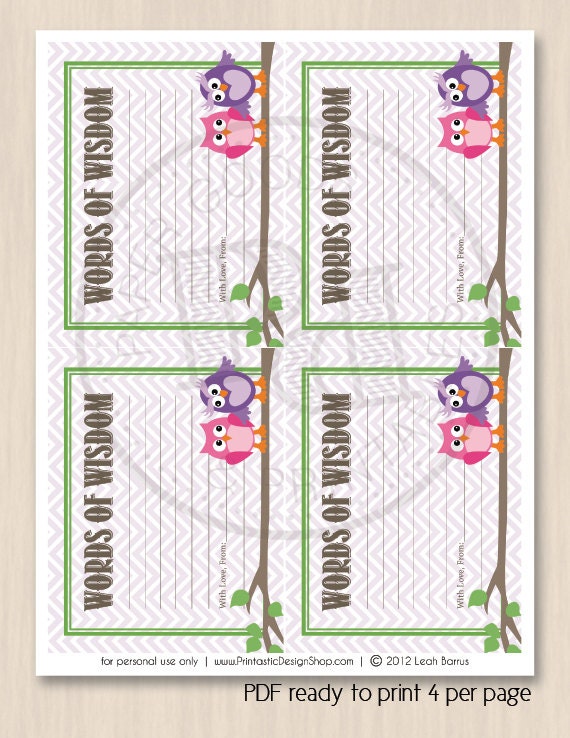 WORDS of WISDOM Owl Advice Cards for Baby by PrintasticDesign