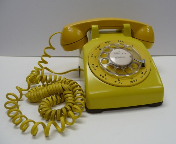 Vintage Rotary phone 1970's YELLOW gold Retro telephone