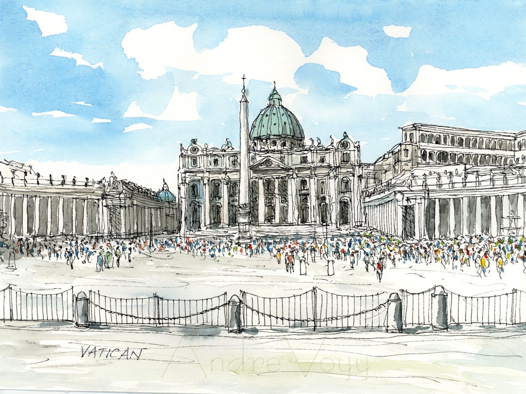 Vatican art print from original watercolor painting