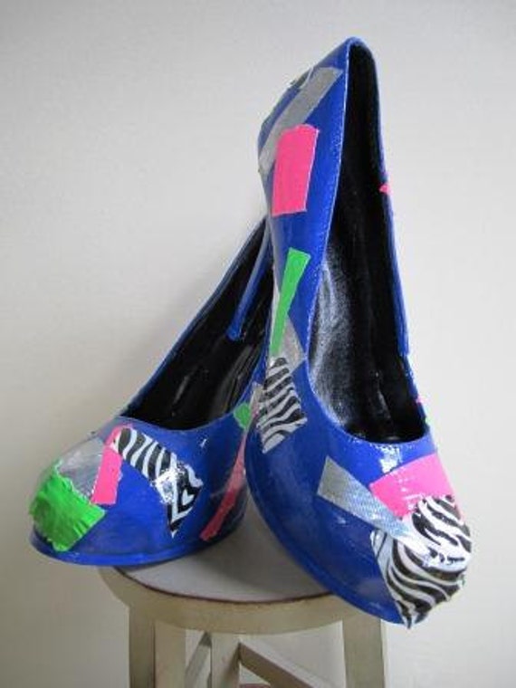 80s High Heels Upcycled Shoes Platform Graphic Neon Rocker
