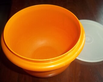 Vintage Tupperware Classic Orange Mixing Bowl with sheer seal