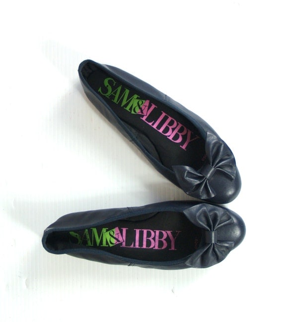 vtg 80s navy leather SAM and LIBBY Ballet FLATS shoes 6.5