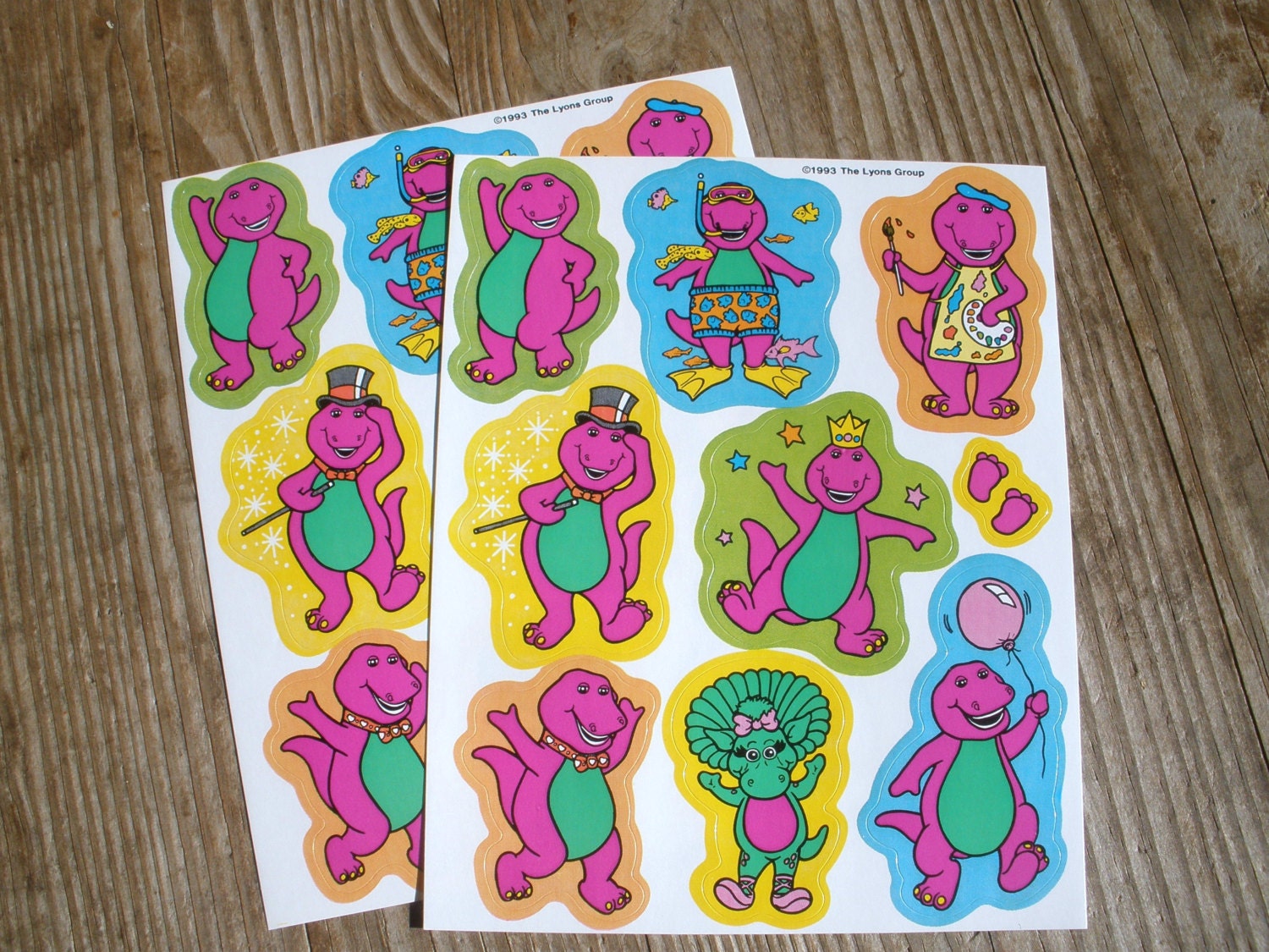 Vintage Barney Sticker Sheets-1993 2 Sheets by TeaPartyFriends