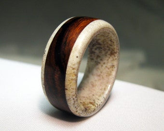 Cocobolo Wood Ring Lined with Deer Antler