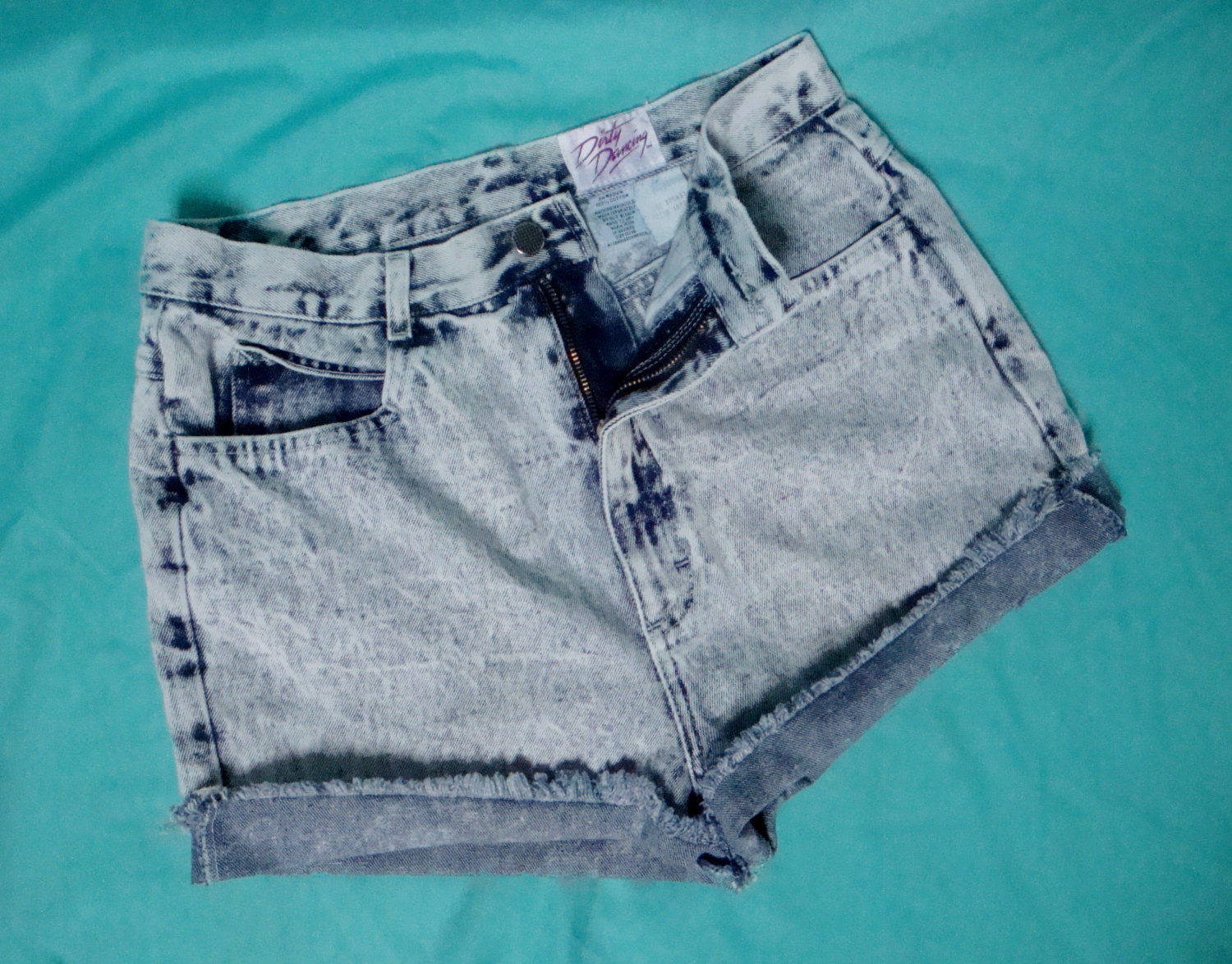 High Waisted Acid Wash Denim Shorts Cut Off Dirty Dancing 80s