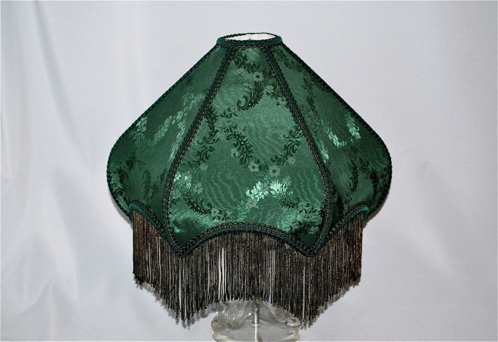 Forest Green Lamp Shade with Fringe Medium Large by GladysGlover