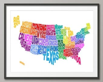 Typographic Text Map of the World Map Art Print 889