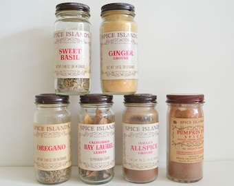 Vintage Spice Jar Collection 6 Glass Spice Islands Jars with Spices ...