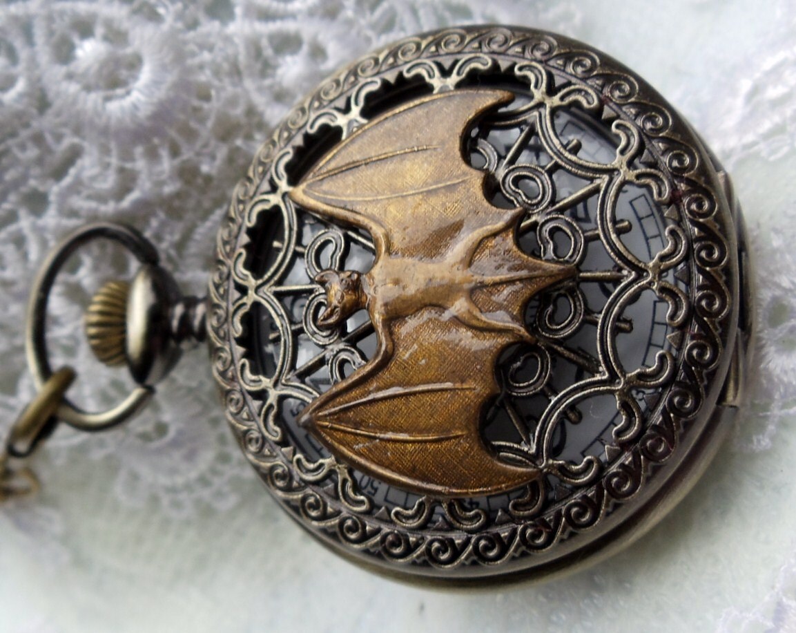 Bat pocket watch Men's goth bat pocket watch in antique