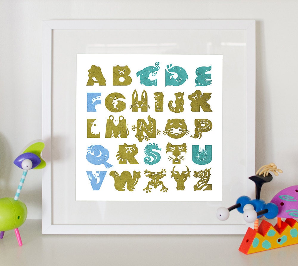 Animal Alphabet Print Home Decor Nursery Poster by PosterLocker