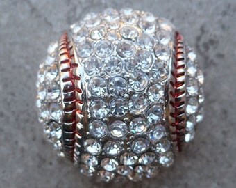 Large Rhinestone Baseball Focal Bead - Metal - 4 holes