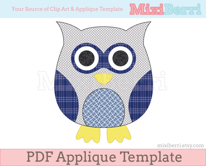 Blue Owl Applique Template PDF Applique Pattern Instant