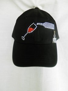 Rhinestone Baseball Hat in Black, Wine Bottle and Wine Glass Design ...