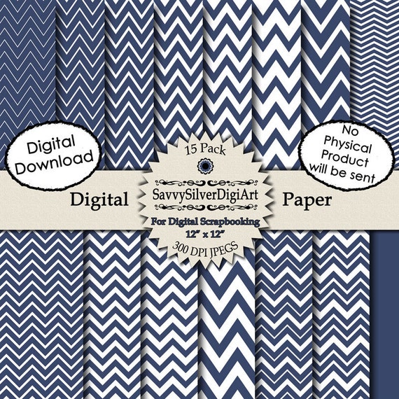 Navy Blue Chevron Digital Paper Instant Download Navy Blue
