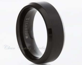 Brushed Polished Titanium Ring,Black Titanium Ring,Beveled Edges ...