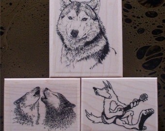 Howling wolf stamp | Etsy