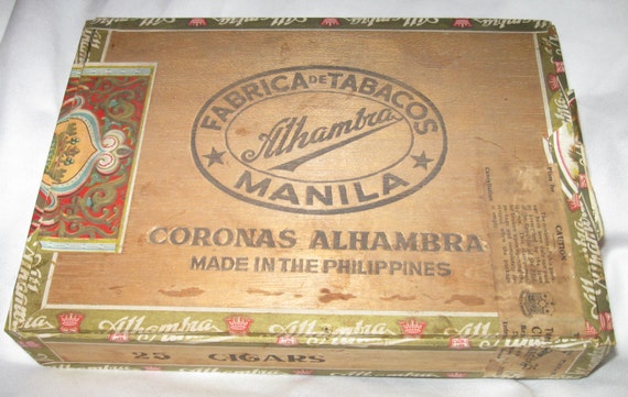 Wood Alhambra Corona Cigar Box from Manila Philippines