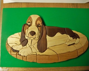 Basset Hound Puppy Wood Intarsia. 10-1/2" x 18" 79 pieces using six ...