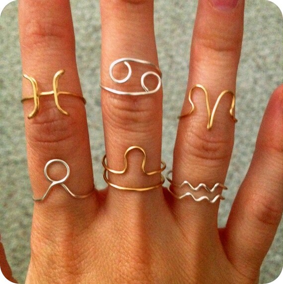 Items similar to Zodiac Sign Ring GOLDEN-PLATED on Etsy
