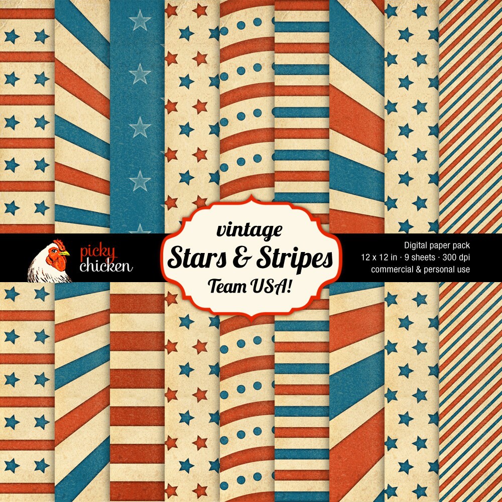 Stars & Stripes Digital Scrapbook Paper vintage July 4th