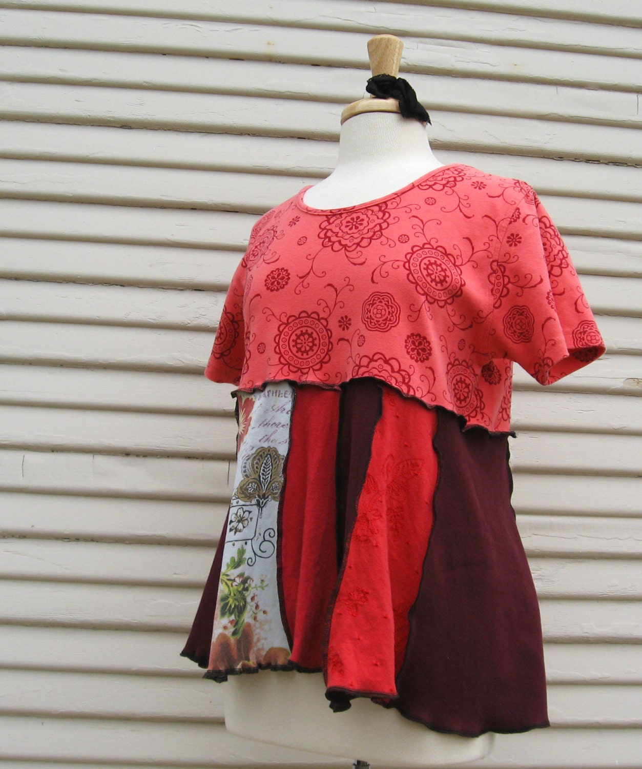 Bohemian Kouture Upcycled Clothing Red Eco TSHIRT Tunic Large-XLarge ...