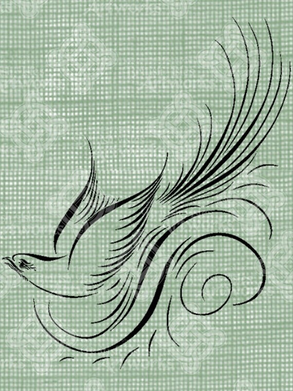 Digital Download Swooping Calligraphy Bird with Flourishes