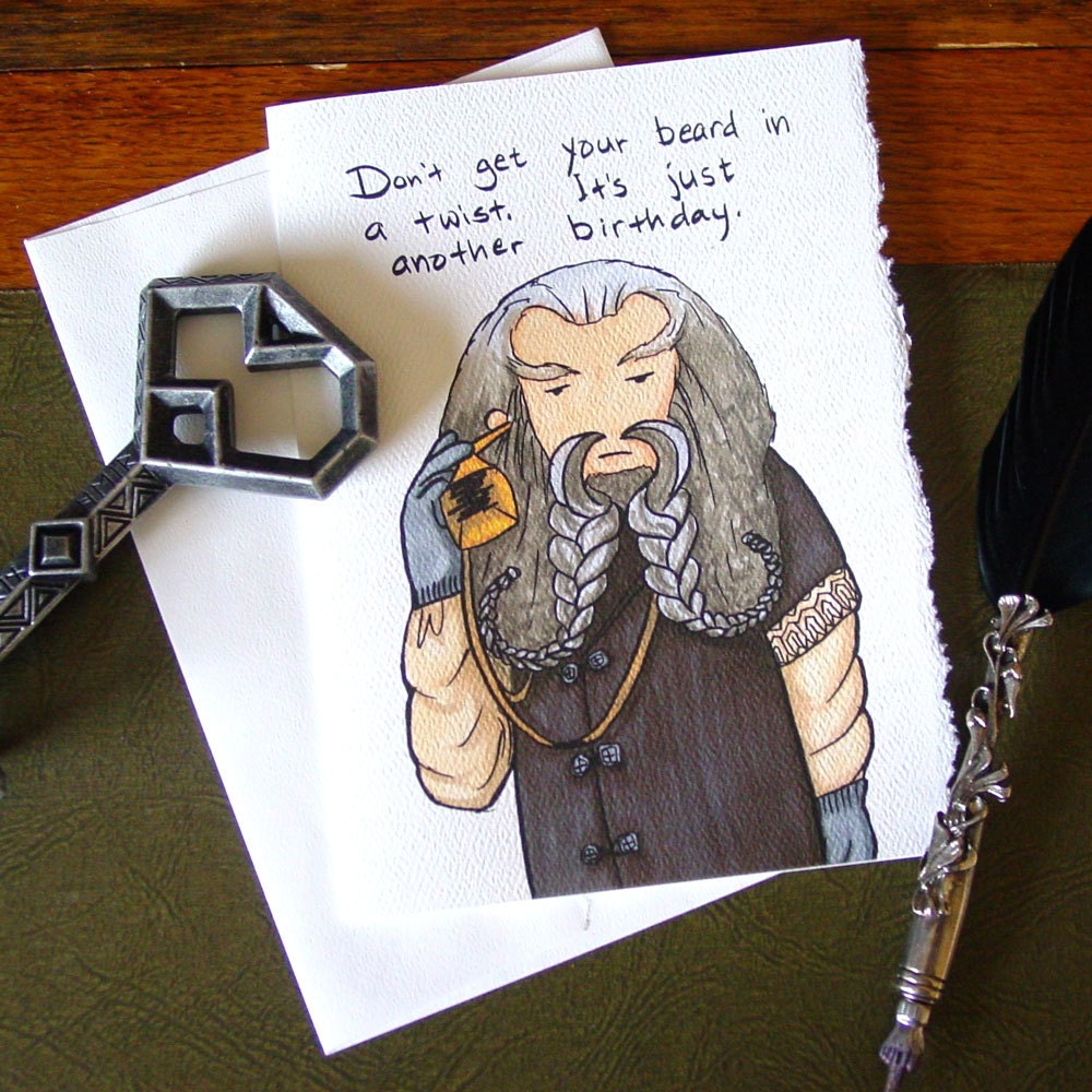 Hobbit Birthday Card Oin the Dwarf Over the Hill