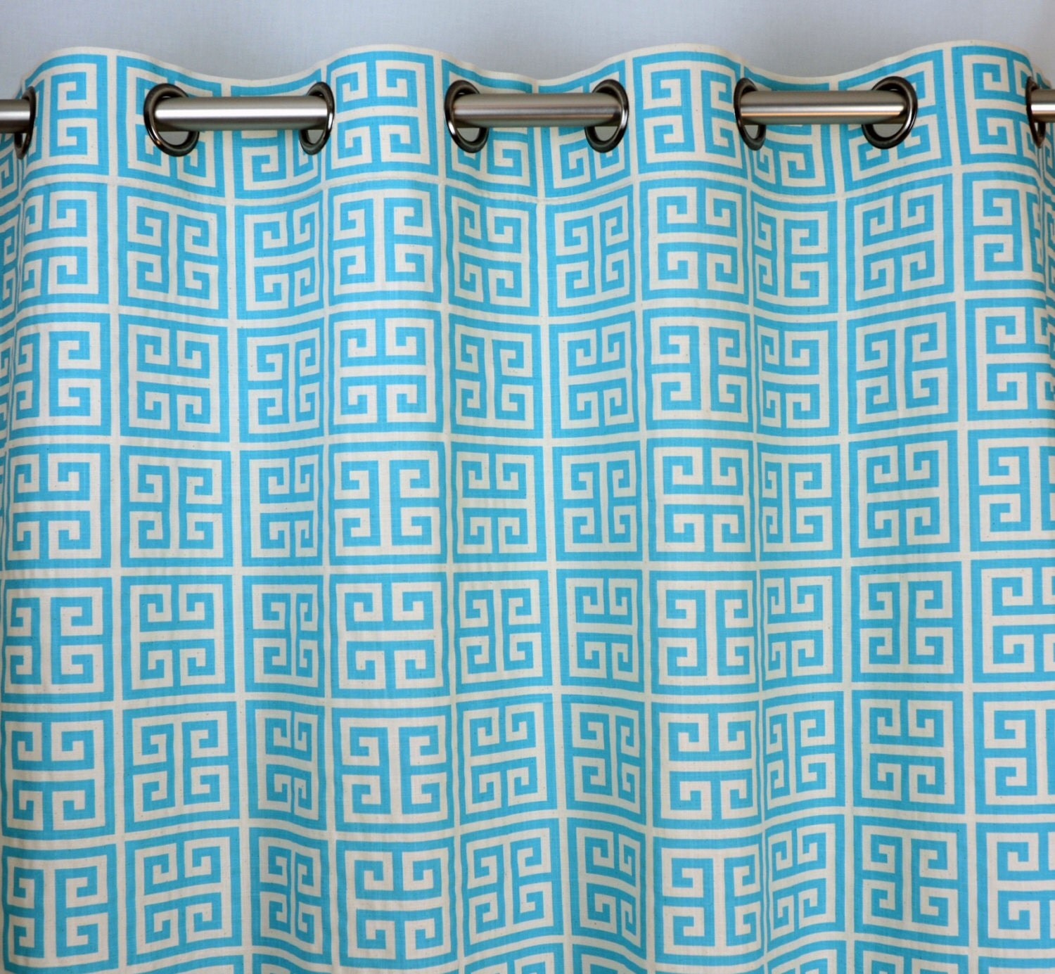 Blue Turquoise Natural Beige Towers Geometric Greek Key