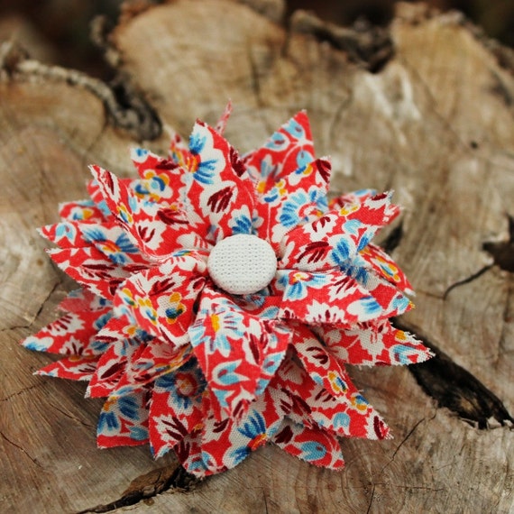 Items similar to Fabric Flower Pin - colorful flower accessory - orange ...