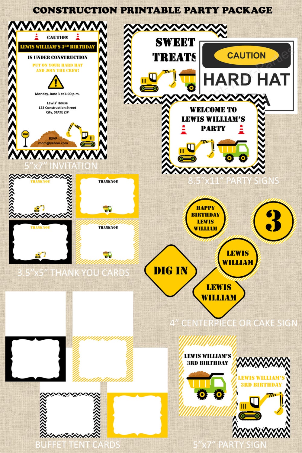 Construction Printable Party Package
