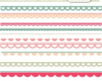 Instant DOWNLOAD 12 Different Digital Borders Lovely Doodle Scallop ...