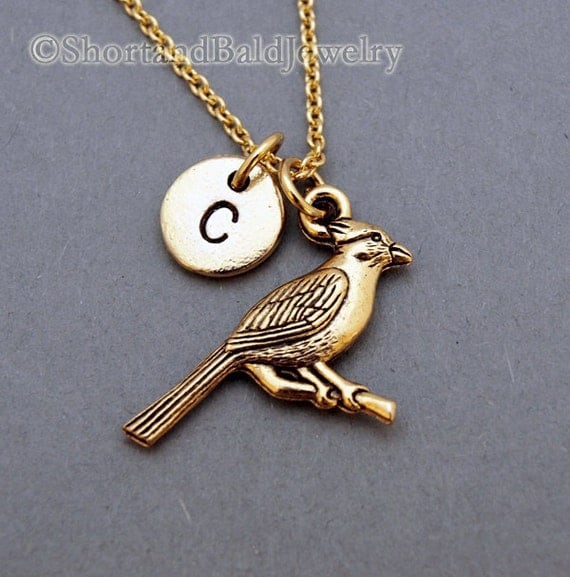 Cardinal bird charm necklace bird charm antique gold