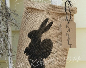 Rabbit Bunny Primitive Burlap Hanging Bag feedsack Sack Polka Dot OOAK ...