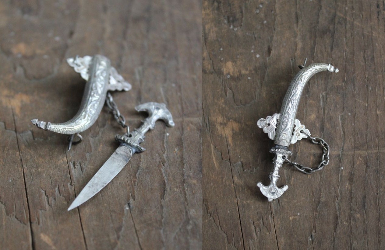 1940s silver brooch / arabian dagger pin by allencompany on Etsy