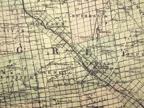 1876 Antique Map of the County of Grey Ontario Canada