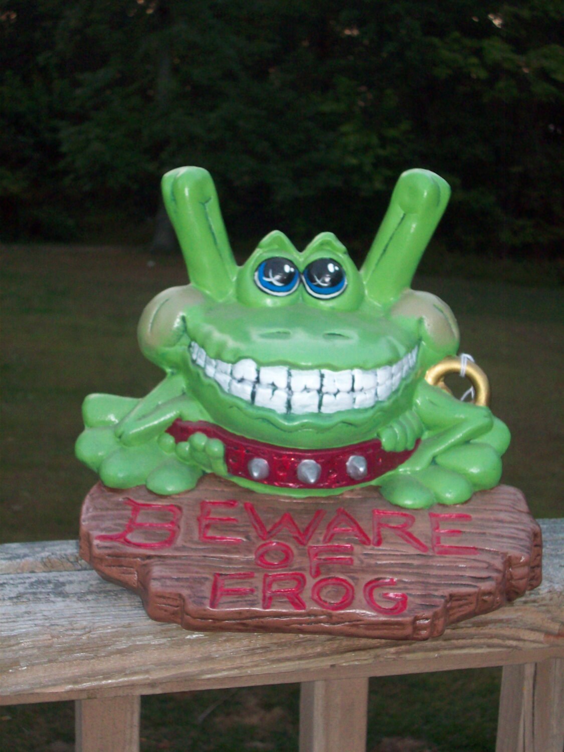 BEWARE of Frog Ceramic Frog for Garden