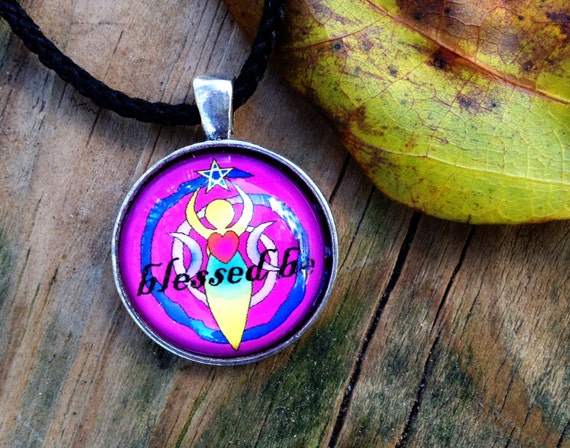 Items similar to Blessed Be Wiccan Spiral Goddess Pink Glass Necklace ...