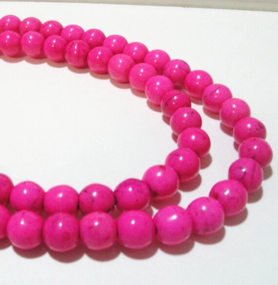 Deep Pink Howlite Turquoise Round Stone Beads 12mm by BijiBijoux