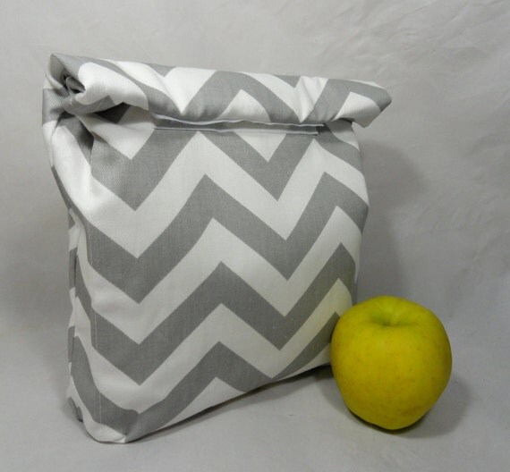 Items similar to Lunch Bag . Reusable Lunch Sack . Grey Chevron Lunch ...