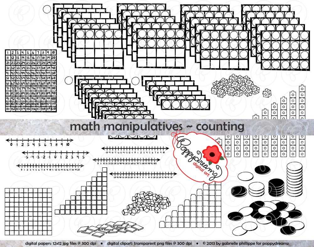 Math Manipulatives Counting LINE ART Clipart Mega Bundle Set