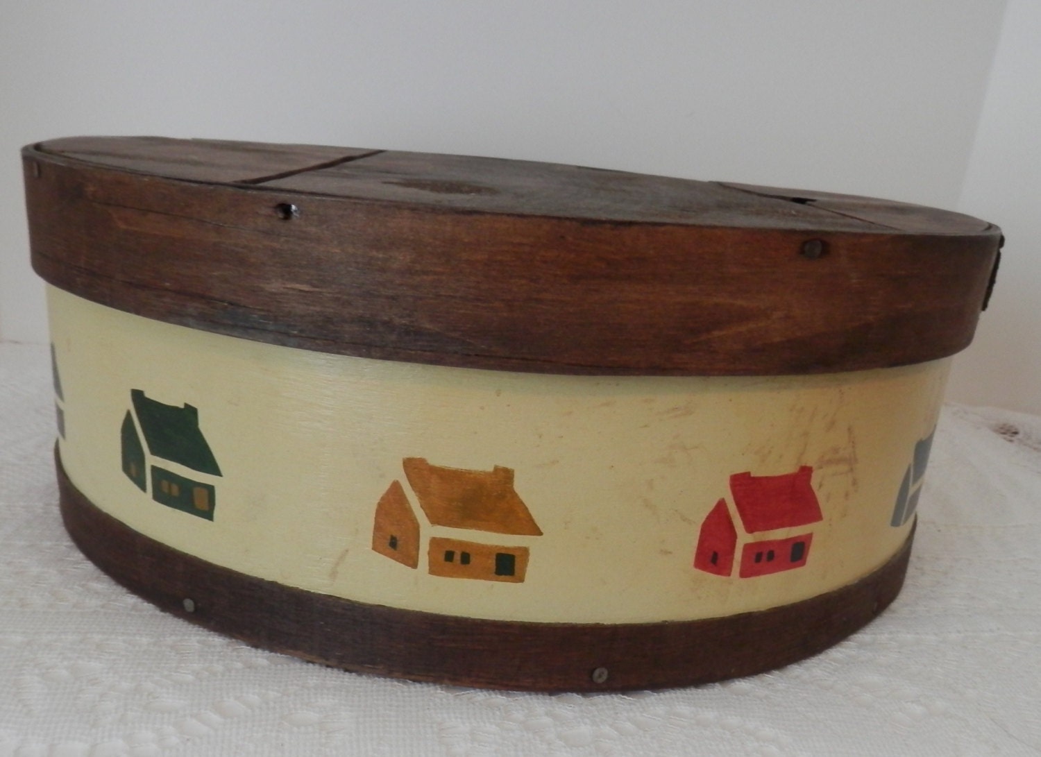 Vintage Hand Painted Cheese Box- Solid Wood Cheese Box- Round Cheese ...
