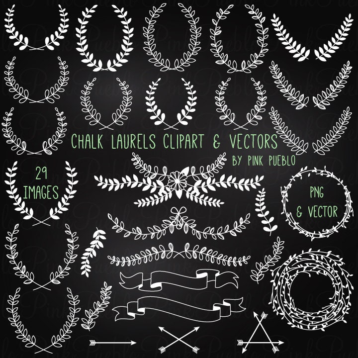 Chalkboard Laurel Clip Art Clipart Chalk Floral Clipart Clip