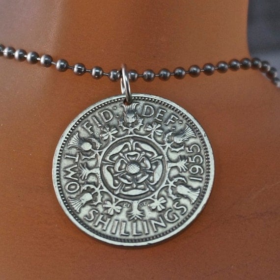 ENGLAND shilling necklace . tudor rose necklace. pendant.